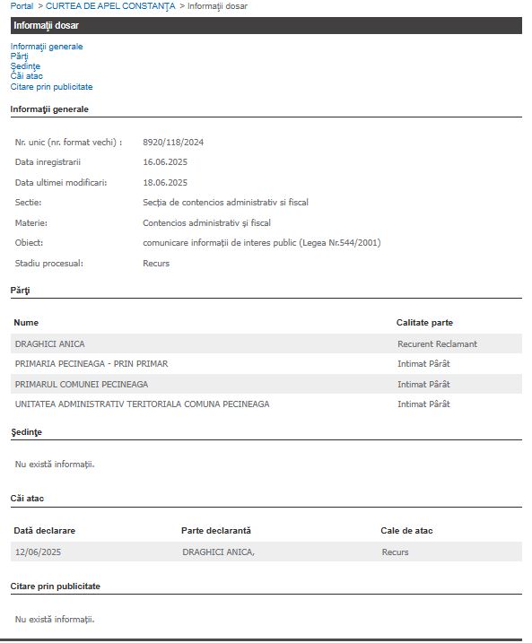 Bătălia pentru informații: Un locuitor din Pecineaga duce mai departe procesul cu Primăria, la ...